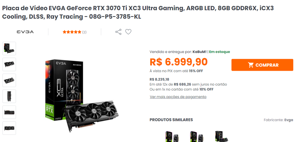 Placa de Vídeo EVGA GeForce RTX 3070 Ti XC3 Ultra Gaming, ARGB LED, 8GB ... Placa de Vídeo EVGA GeForce RTX 3070 Ti XC3 Ultra Gaming, ARGB LED, 8GB ...