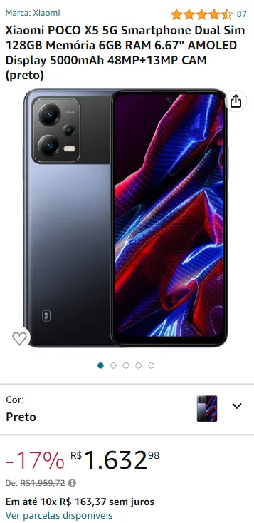 [PARCELADO] Xiaomi POCO X5 5G Smartphone Dual Sim 128GB Memória 6GB RAM ...