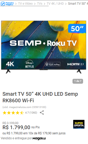 Smart TV 50” 4K UHD LED Semp RK8600 Wi-Fi - 3 HDMI 1 USB [CUPOM ...