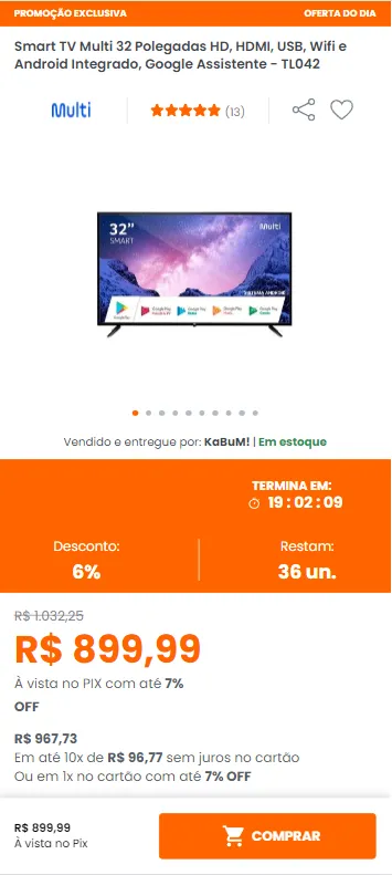 Smart TV Multi 32 Polegadas HD, USB, HDMI, Wifi e Android , Google ...