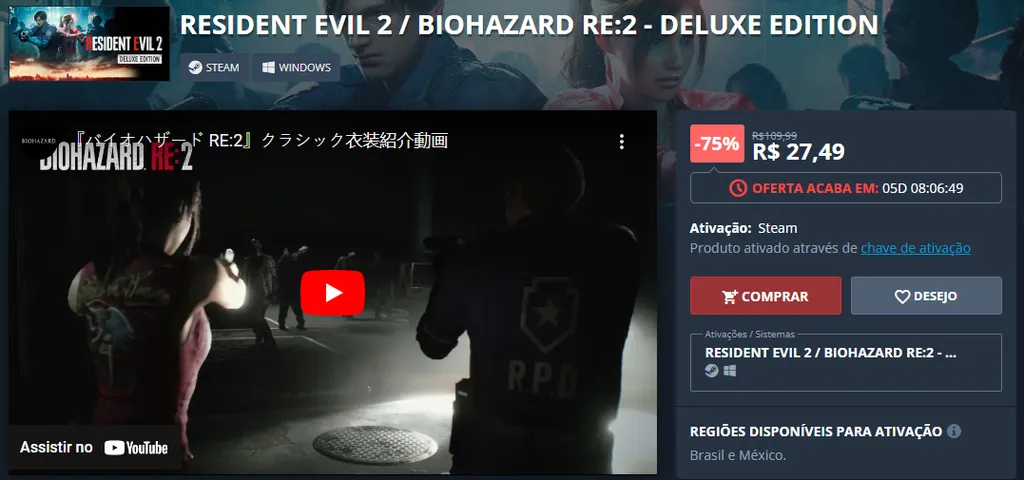 RESIDENT EVIL 2 / BIOHAZARD RE:2 - DELUXE EDITION - PC - Canaltech Ofertas