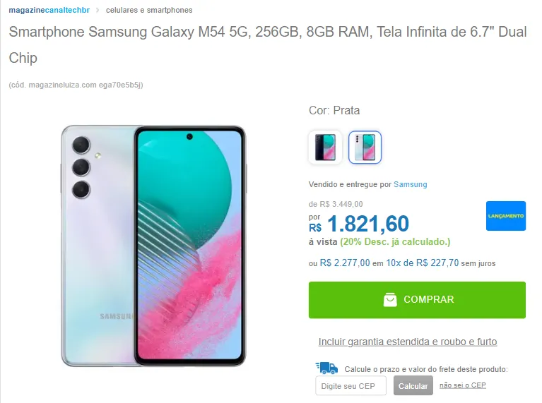Smartphone Samsung Galaxy M54 5G, 256GB, 8GB RAM, Tela Infinita 6.7" Dual Chip - Canaltech Ofertas