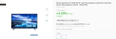 Samsung Smart TV UHD 4K 75" com Processador Crystal 4K, Controle Único ...