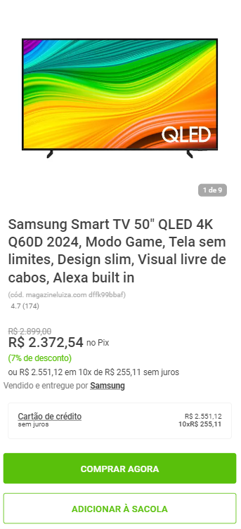 Samsung Smart TV 50" QLED 4K Q60D 2024, Modo Game, Alexa built in ...