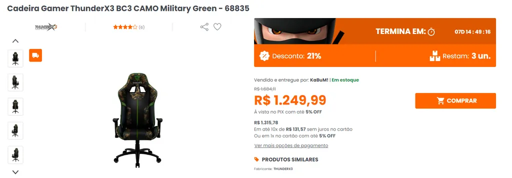 Cadeira Gamer ThunderX3 BC3 CAMO Military Green - 68835 - Canaltech Ofertas