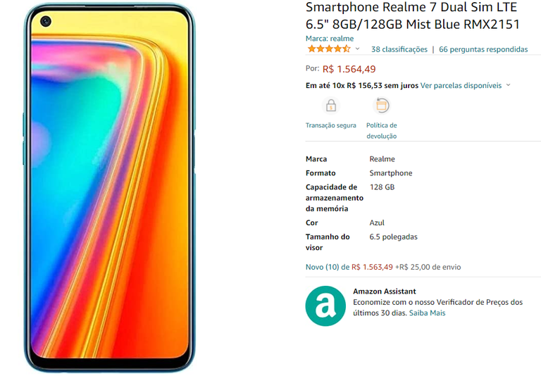 Smartphone Realme 7 Dual Sim LTE 6.5" 8GB/128GB Mist Blue RMX2151 39607 ...