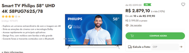 Smart TV Philips 58" UHD 4K 58PUG7625/78 55710 - Canaltech Ofertas