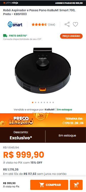 Robô Aspirador De Pó KaBuM! Smart 700, Preto - Canaltech Ofertas