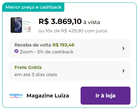 Apple iPhone 12 (64 GB) - Preto [CASHBACK ZOOM] - Canaltech Ofertas