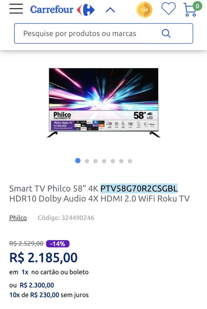 Smart TV 58" Roku Philco 4K Preto - PTV58G70R2CSGBL - Canaltech Ofertas