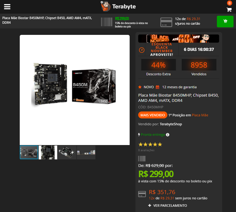 Placa Mãe Biostar B450MHP, Chipset B450, AMD AM4, mATX, DDR4 ... Placa Mãe Biostar B450MHP, Chipset B450, AMD AM4, mATX, DDR4 ...