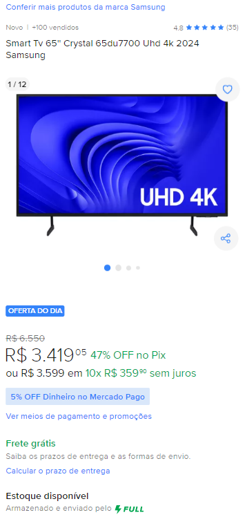 LEIA A DESCRIÇÃO | Smart TV 65'' Crystal 65DU7700 UHD 4K 2024 Samsung ...