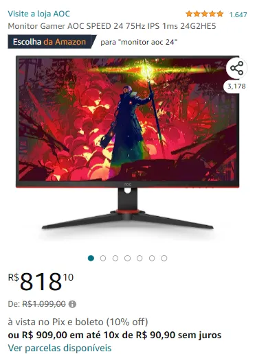 Monitor Gamer AOC Speed 24 75hz IPS 1MS - 24G2HE5 - Canaltech Ofertas