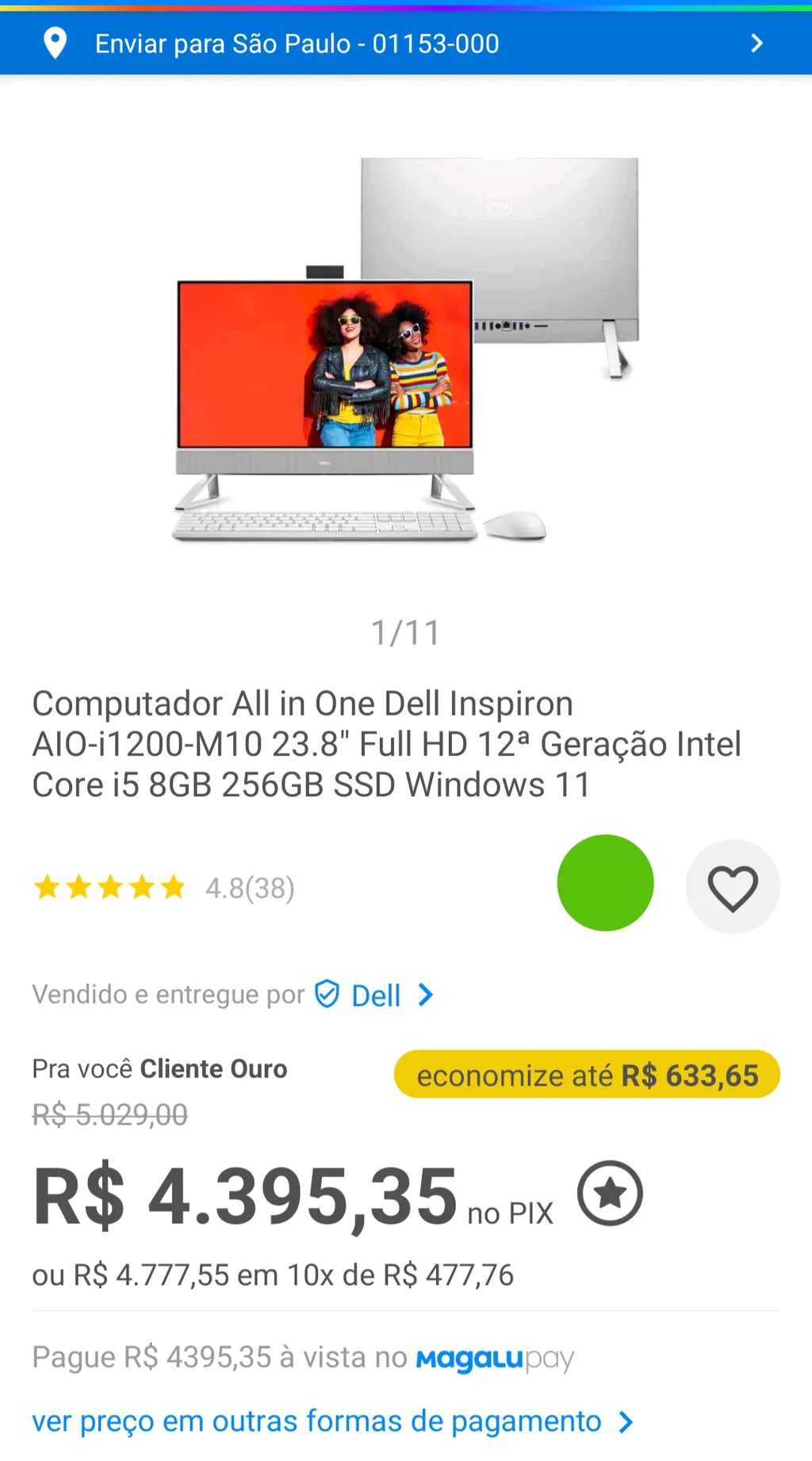 Computador All in One Dell Inspiron AIO-i1200-M10 23.8" Full HD 12ª ...