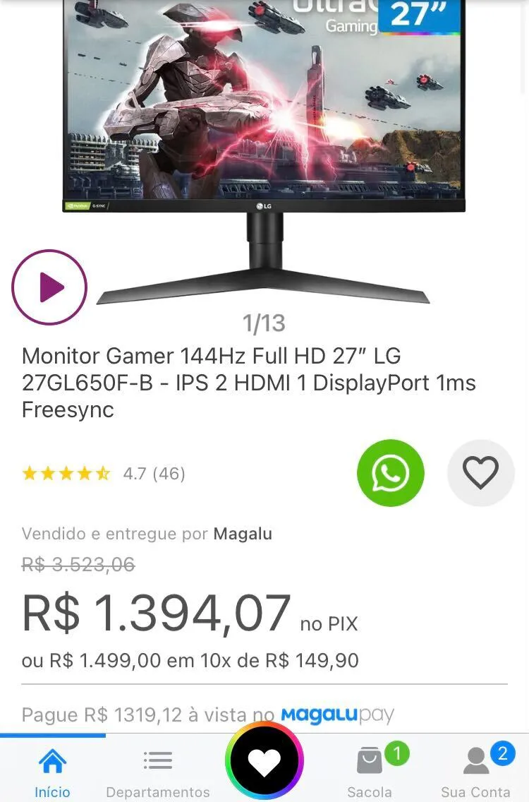 Monitor Gamer 144Hz Full HD 27” LG 27GL650F-B - IPS 2 HDMI 1 ...