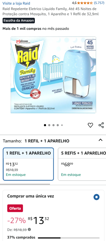 Raid Repelente Eletrico Líquido Family, até 45 noites de proteção ...