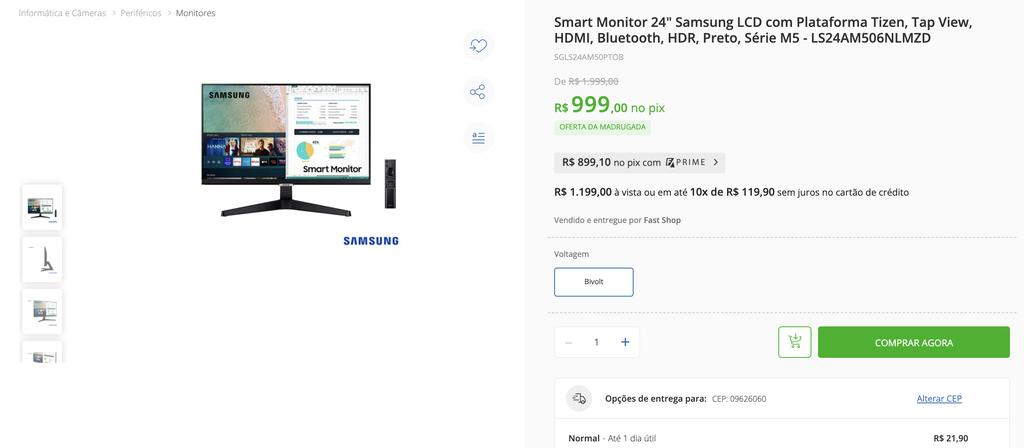 Smart Monitor 24" Samsung LCD com Plataforma Tizen, Tap View, HDMI ...