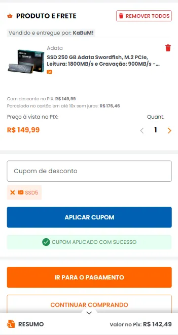 SSD 250 GB Adata Swordfish, M.2 PCIe, Leitura: 1800MB/s e Gravação ...