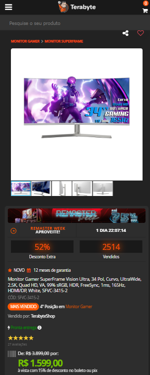 Monitor Gamer SuperFrame Vision Ultra, 34 Pol, Curvo, UltraWide, 2.5K ...