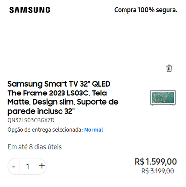 Samsung Smart TV 32" QLED The Frame 2023 LS03C, Suporte de parede ...