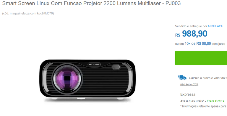 Smart Screen Linux Com Funcao Projetor 2200 Lumens Multilaser - PJ003 ...