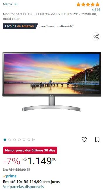 Monitor para PC Full HD UltraWide LG LED IPS 29” - 29WK600, multi-color ...