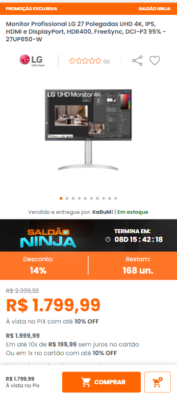 Monitor Profissional LG 27 Polegadas UHD 4K, IPS, HDMI e DisplayPort ...