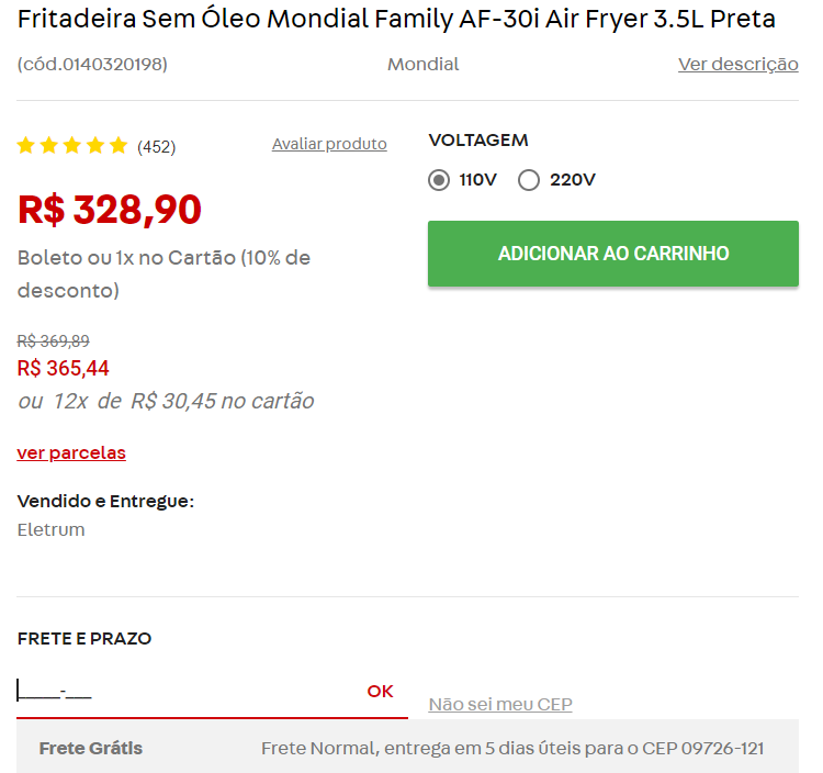Fritadeira Sem Óleo Mondial Family AF-30i Air Fryer 3.5L Preta ...