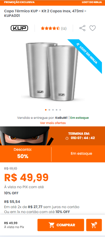 Copo Térmico KUP - Kit 2 Copos Inox, 473ml - KUPA001 - Canaltech Ofertas