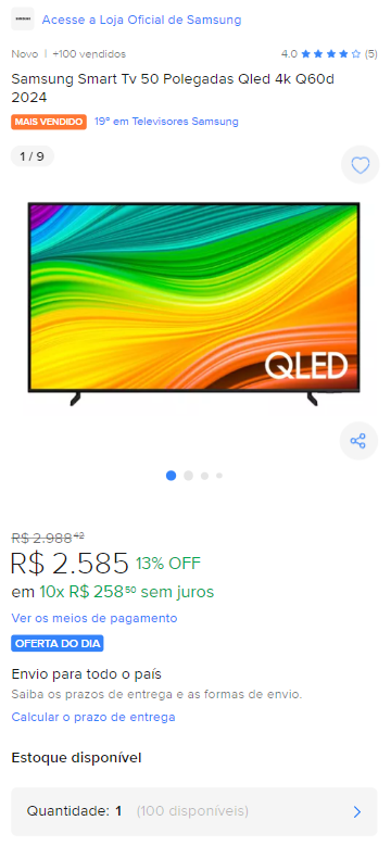 PARCELADO | Samsung Smart TV 50 Polegadas QLED 4K Q60D 2024 | CUPOM ...