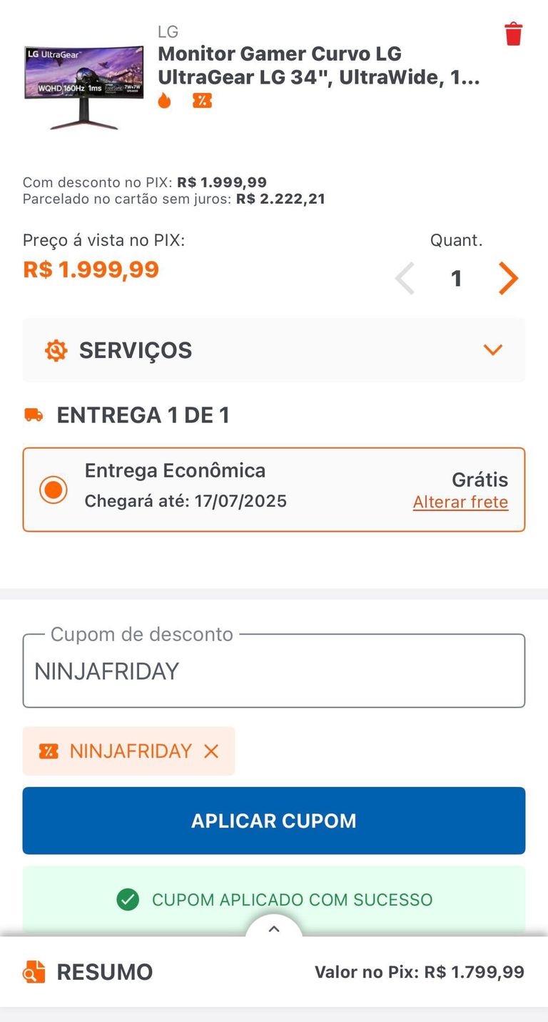 Monitor Gamer Curvo LG UltraGear LG 34", UltraWide, 160 Hz, WQHD, 1 ms, AMD FreeSync Premium ...