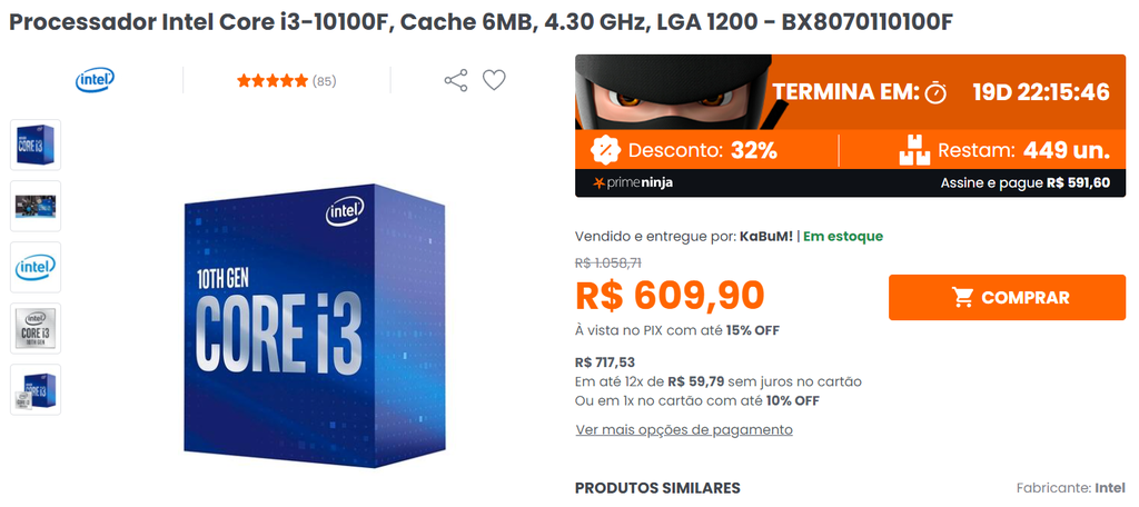 Processador Intel Core i3-10100F, Cache 6MB, 4.30 GHz, LGA 1200 - BX8070110100F - Canaltech Ofertas
