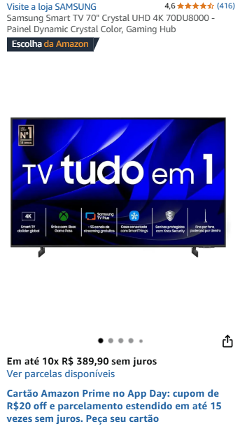 PARCELADO | Samsung Smart TV 70" Crystal UHD 4K 70DU8000 - Painel ...