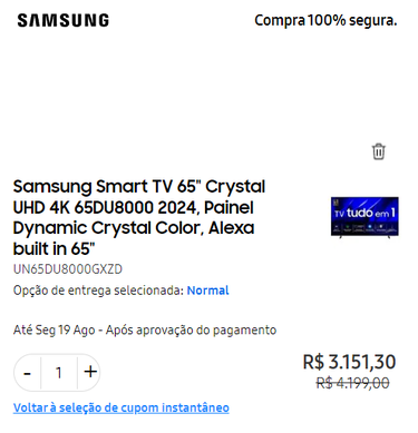 Samsung Smart TV 65" Crystal UHD 4K 65DU8000 2024 Gaming Hub | CUPOM ...