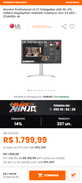 Monitor Profissional LG 27 Polegadas UHD 4K, IPS, HDMI e DisplayPort ...