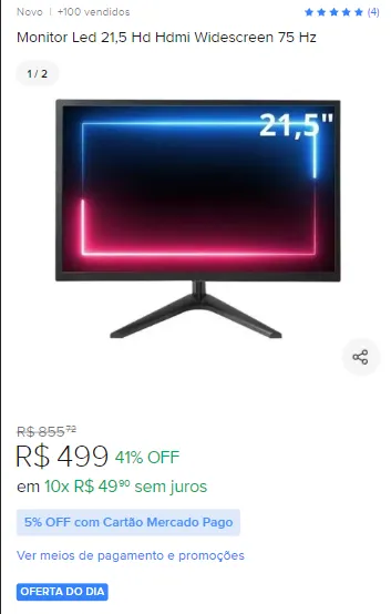 Monitor Led 21,5 Hd HDMI Widescreen 75 H - Canaltech Ofertas