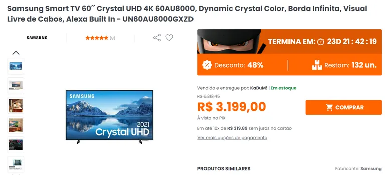Samsung Smart TV 60´´ Crystal UHD 4K 60AU8000, Dynamic Crystal Color ...