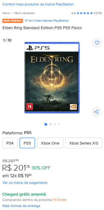 Jogo Elden Ring Standard Edition PS5 Físico | CUPOM - Canaltech Ofertas