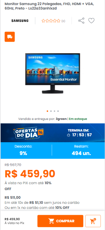 Monitor Samsung 22 Polegadas, FHD, HDMI + VGA, 60Hz, Preto ...