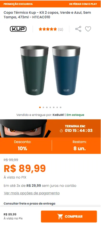 Copo Térmico Kup - Kit 2 copos, Verde e Azul, Sem Tampa, 473ml ...