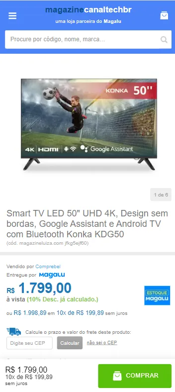 Smart TV LED 50" UHD 4K, Design sem bordas, Google Assistant e Android TV com Bluetooth Konka ...