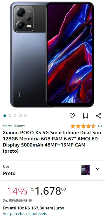 Xiaomi POCO X5 5G Smartphone Dual Sim 128GB Memória 6GB RAM 6.67 ...