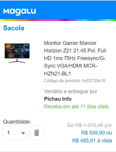 Monitor Gamer Mancer Horizon Z21 21.45 Pol. Full HD 1ms 75Hz Freesync/G ...