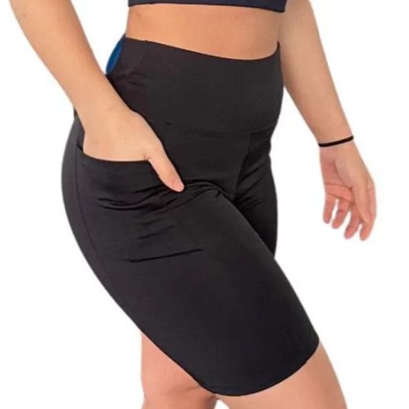 Bermuda Para Academia Com Bolso Lateral Suplex Cintura Alta - Preto ...