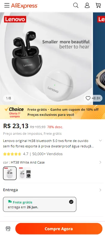 Fone Lenovo HT38 tws a prova d'água [INTERNACIONAL] - Canaltech Ofertas