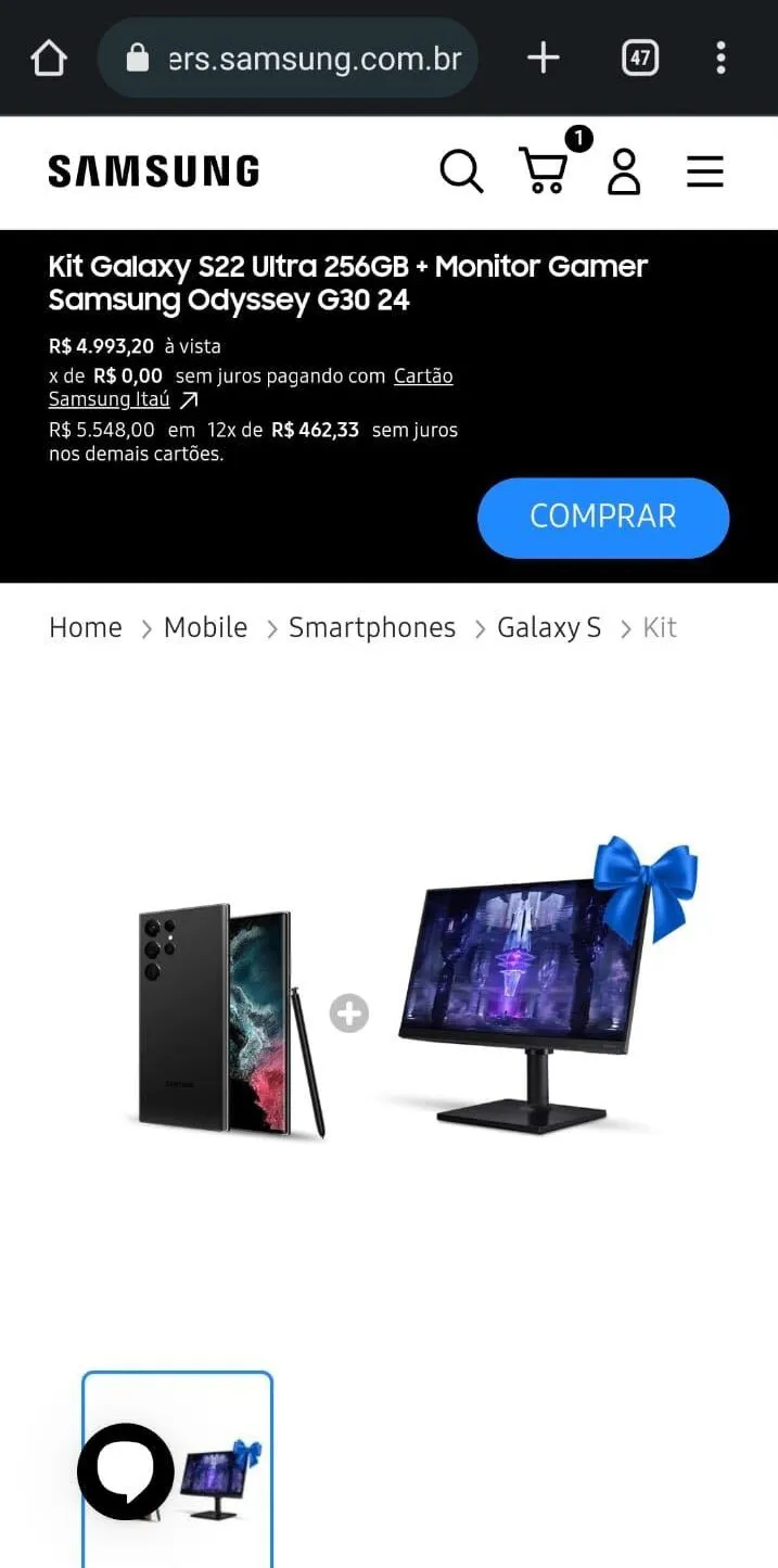 [SAMSUNG MEMBERS] Kit Galaxy S22 Ultra 256GB + Monitor Gamer Samsung Odyssey G30 24 [LEIA A ...