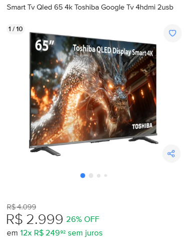 Smart TV QLED 65 4K Toshiba Google TV 4HDMI 2USB Wi-Fi - TB061E ...