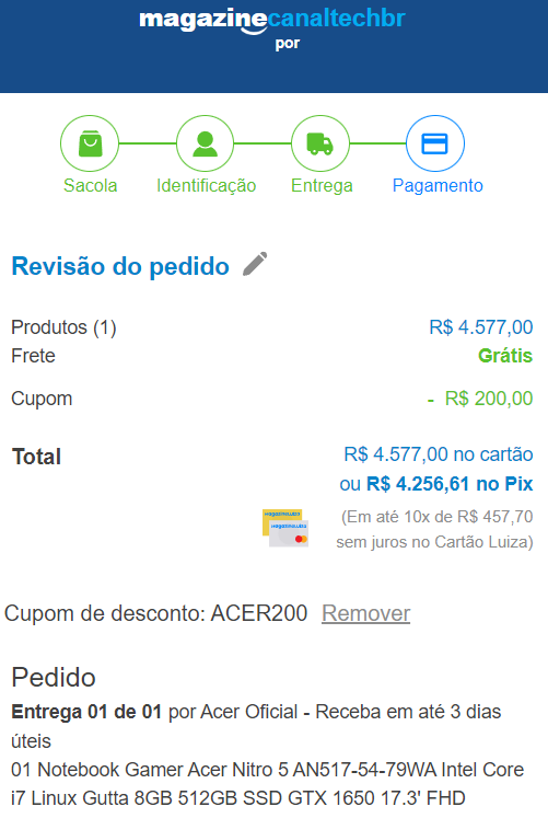 Notebook Gamer Acer Nitro 5 AN517-54-79WA Intel Core i7 Linux Gutta 8GB ...