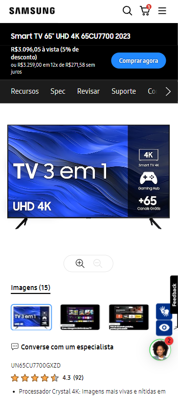 Smart TV 65" UHD 4K 65CU7700 2023 - Canaltech Ofertas
