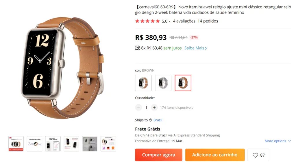 Smartwatch Huawei Watch Fit Mini [INTERNACIONAL] - Canaltech Ofertas